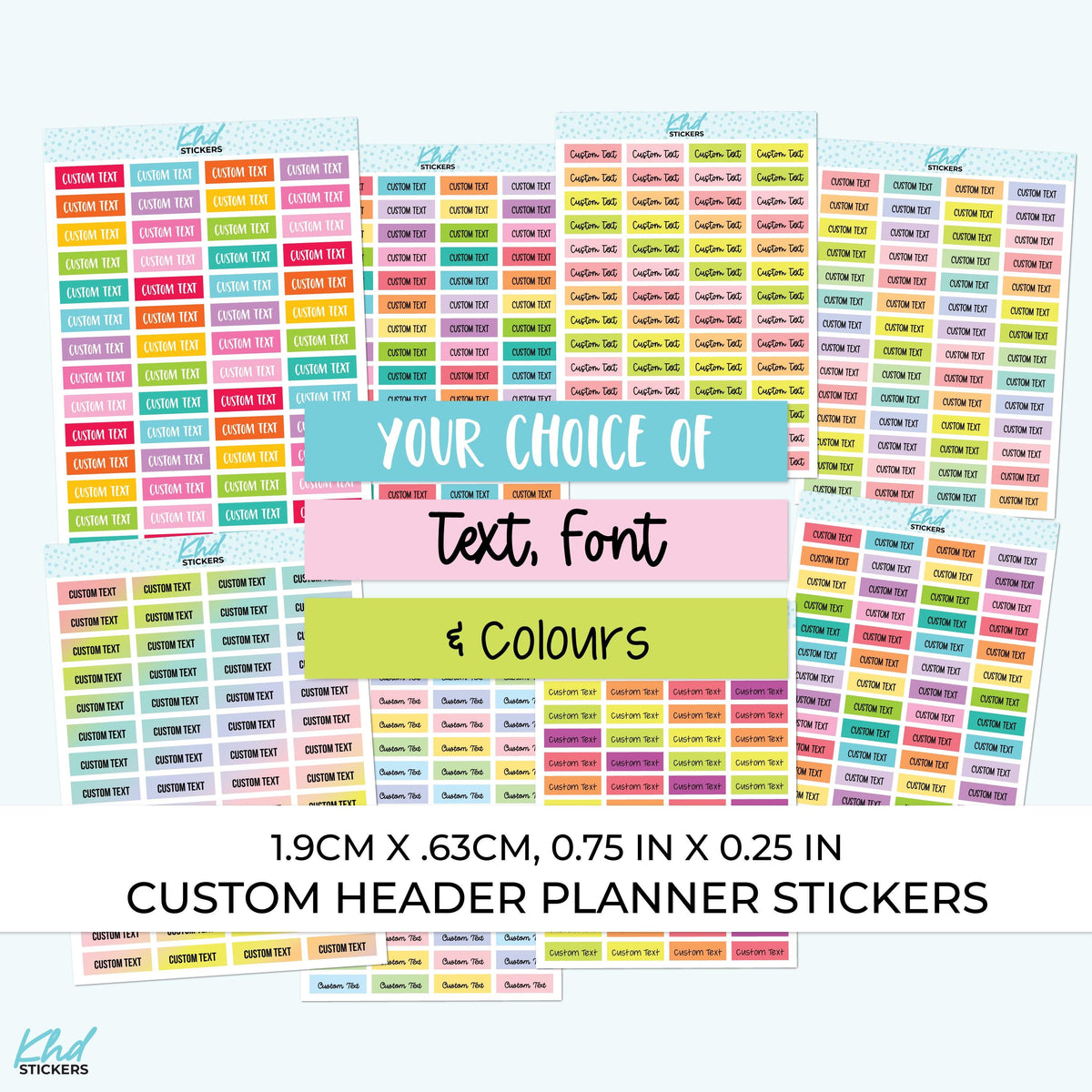 Custom Header Stickers - 1.9cm x .63cm, 0.75" x 0.25" – KHDStickers